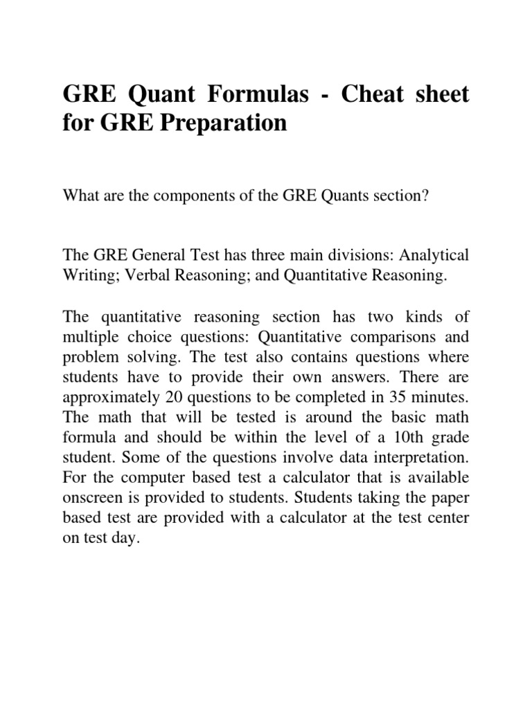 GRE Quant Formulas - Cheat Sheet For GRE Preparation | Download Free ...