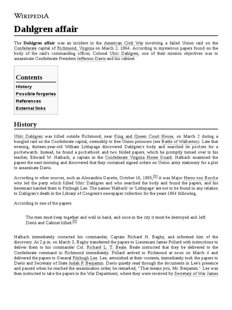 Dahlgren Affair | PDF | American Civil War | Confederate States Of America