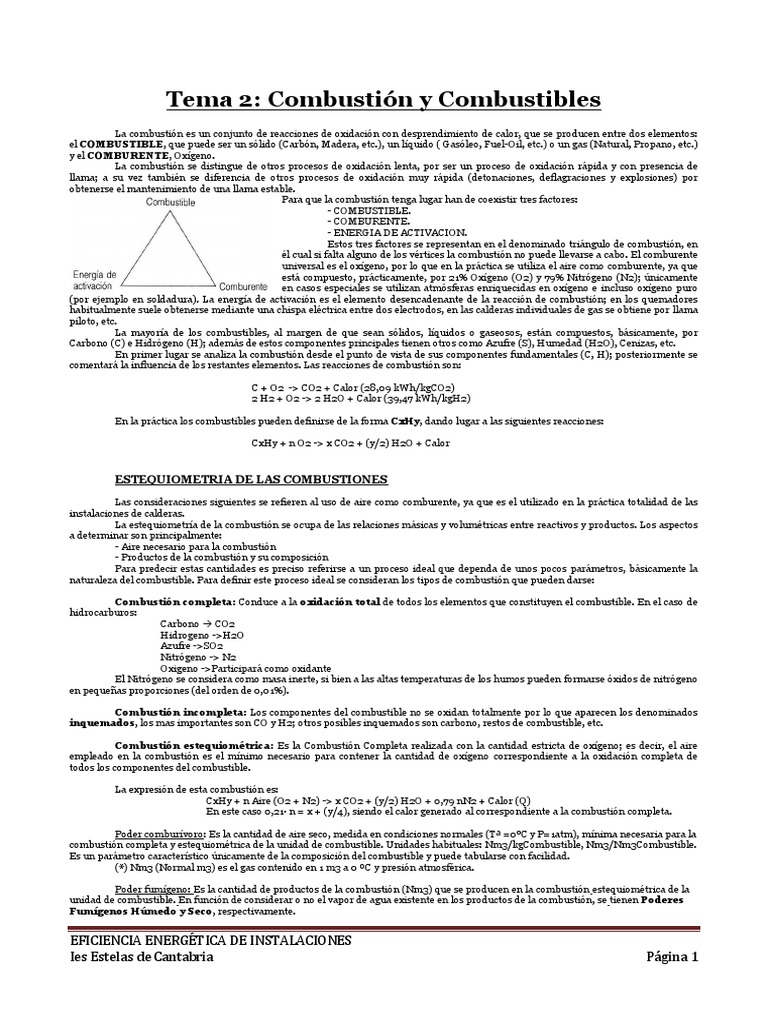 EEI - Tema 2. Combustion y Combustibles | PDF | Combustión | Dióxido de azufre