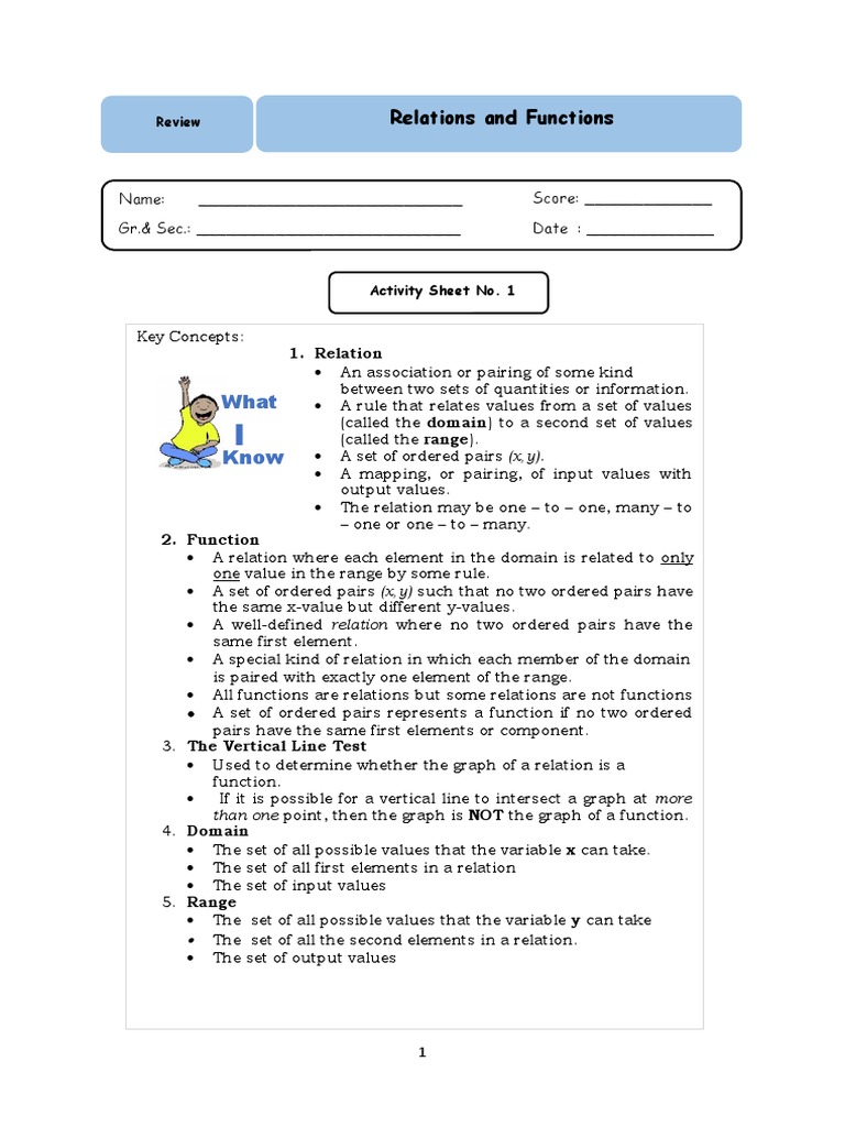 Activity-Sheet-Module 1 Relation and Function | PDF | Function ...