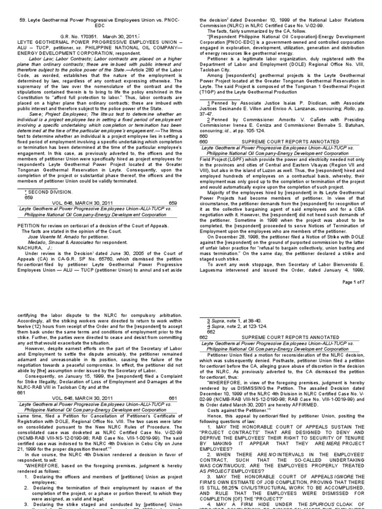 Leyte Geothermal Power Progressive Employees Union vs. PNOC-EDC | PDF ...