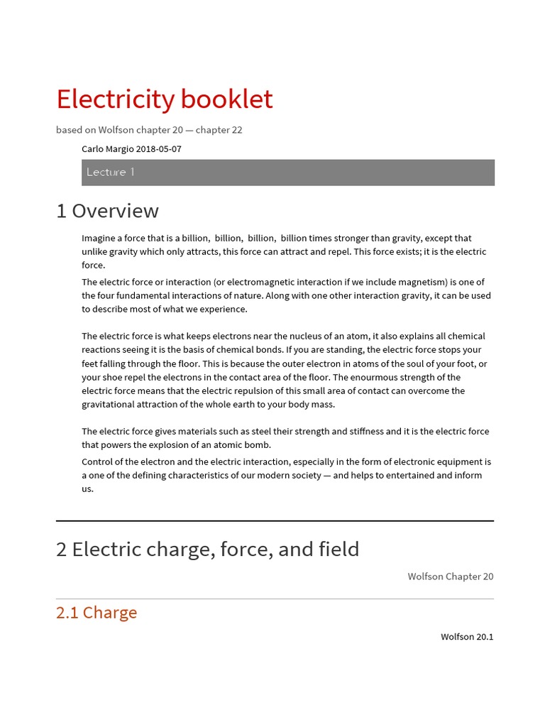 Electricity Booklet | PDF | Flux | Electric Charge