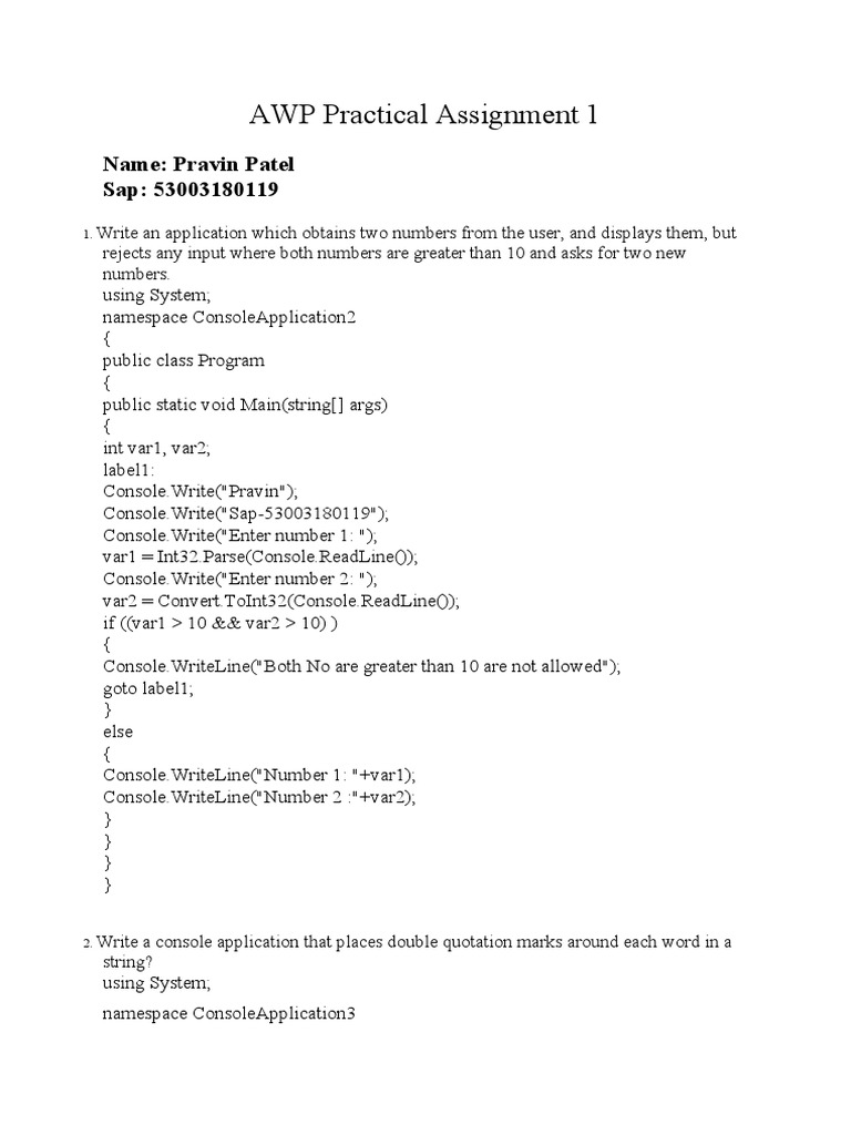 AWP Practical Assignment 1: Name: Pravin Patel Sap: 53003180119 | PDF | Software Engineering ...