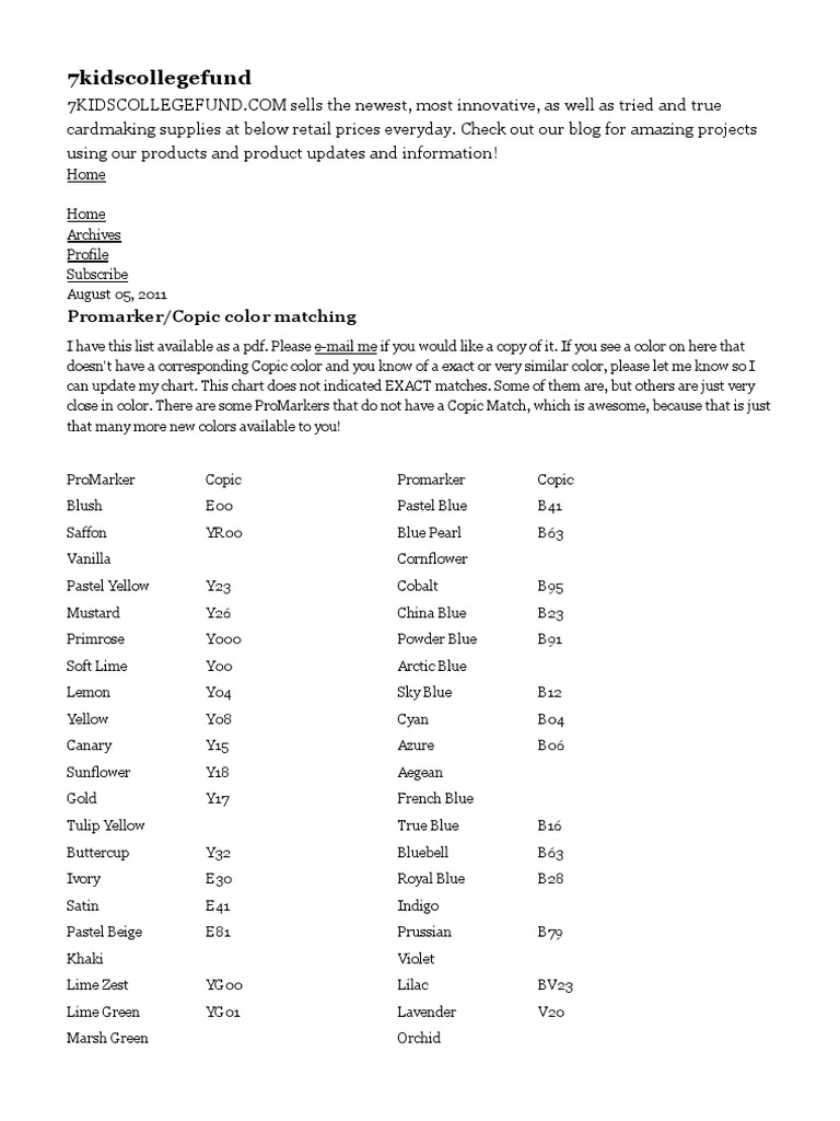 Promarker:Copic Color Matching | PDF | Blue | Vision
