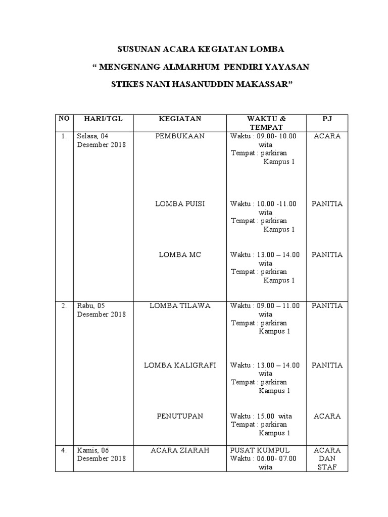 Random Acara Dan Nama Peserta Lomba Kampus | PDF