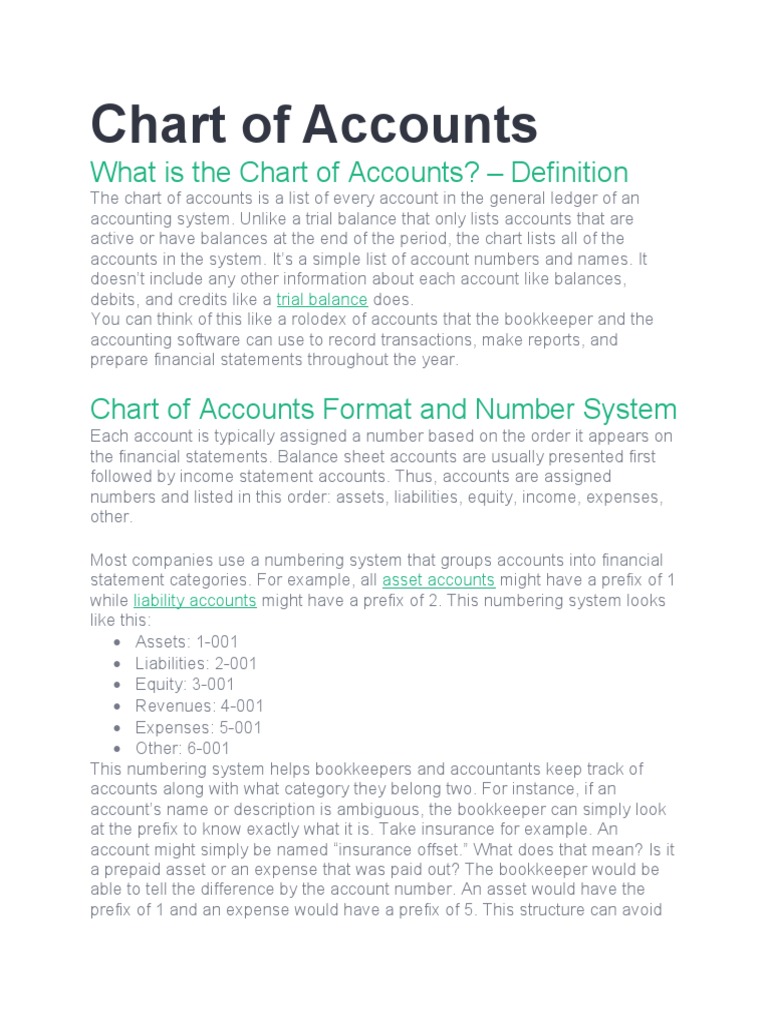 Chart of Accounts | Download Free PDF | Bookkeeping | Debits And Credits