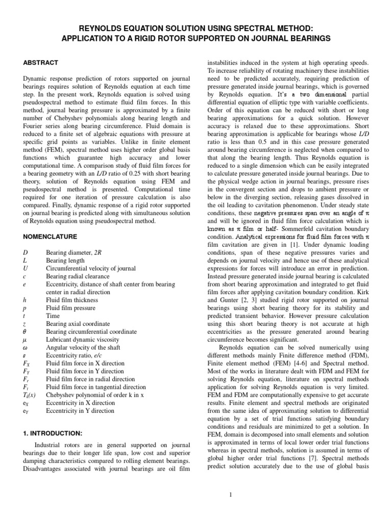 Spectral Method for Reynolds Equation in Journal Bearings | PDF ...