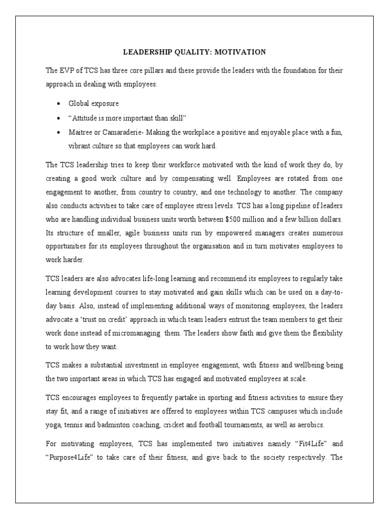 Leadership Quality Motivation - TCS | PDF | Employment | Leadership