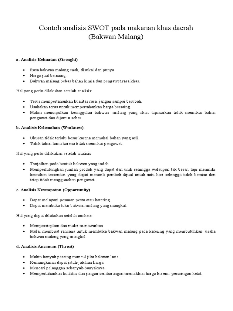 Analisis SWOT Bakwan Malang | PDF