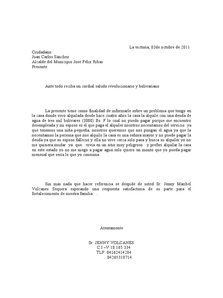 Carta Solicitud de Agua para El Alcalde | PDF