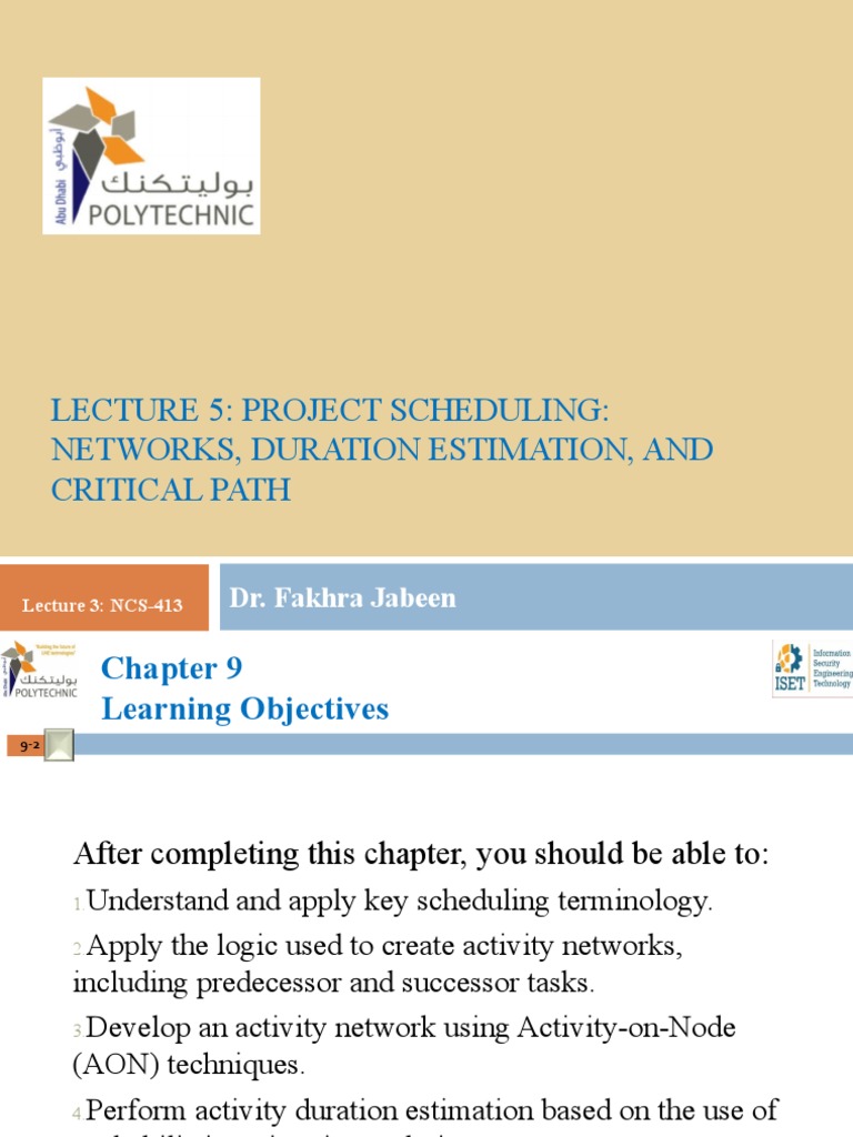 Lecture 5: Project Scheduling: Networks, Duration Estimation, and Critical Path | PDF | Systems ...