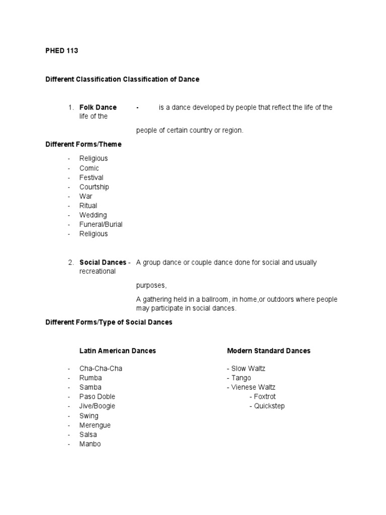 Classification and Forms of Traditional and Modern Dances | PDF ...