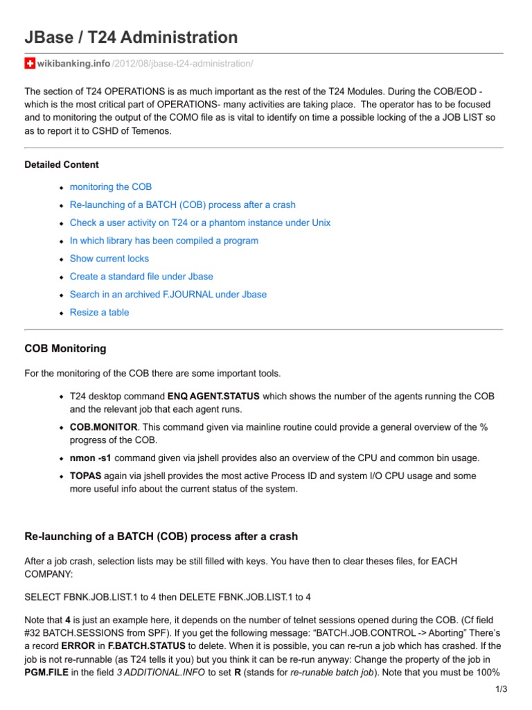 JBase T24 Administration | PDF