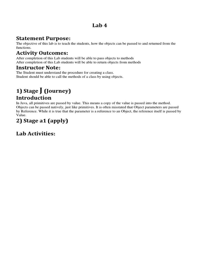 Lab 4 Statement Purpose: Activity Outcomes: Instructor Note | PDF | Method (Computer Programming ...