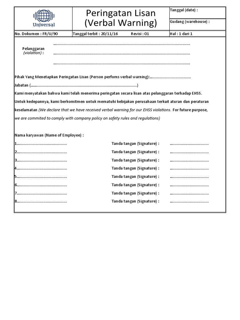 Verbal Warning Form | PDF
