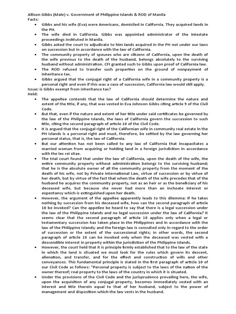 Allison Gibbs (Male) v. Government of Philippine Islands & ROD of ...