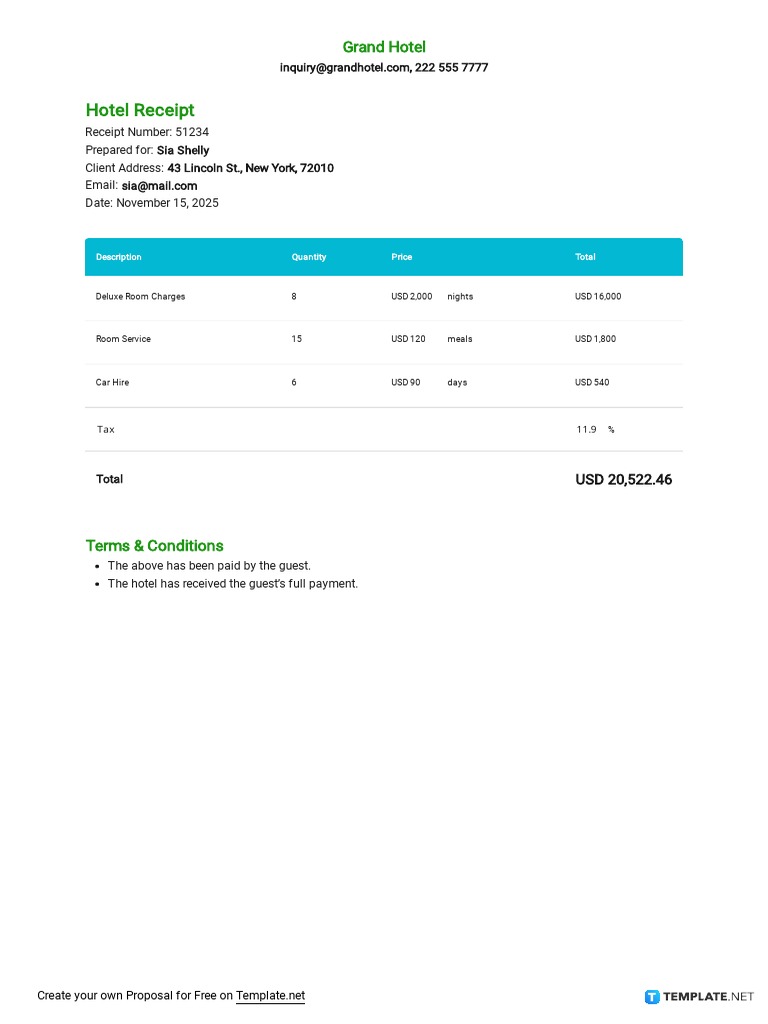 Grand Hotel Receipt Template | PDF | Law