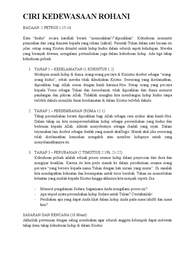 Ciri Kedewasaan Rohani | PDF