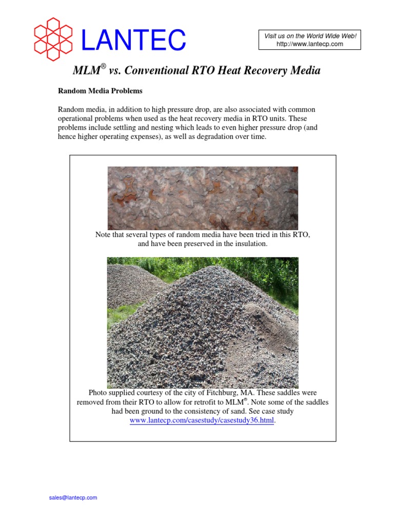 Lantec: MLM vs. Conventional RTO Heat Recovery Media | PDF | Heat ...