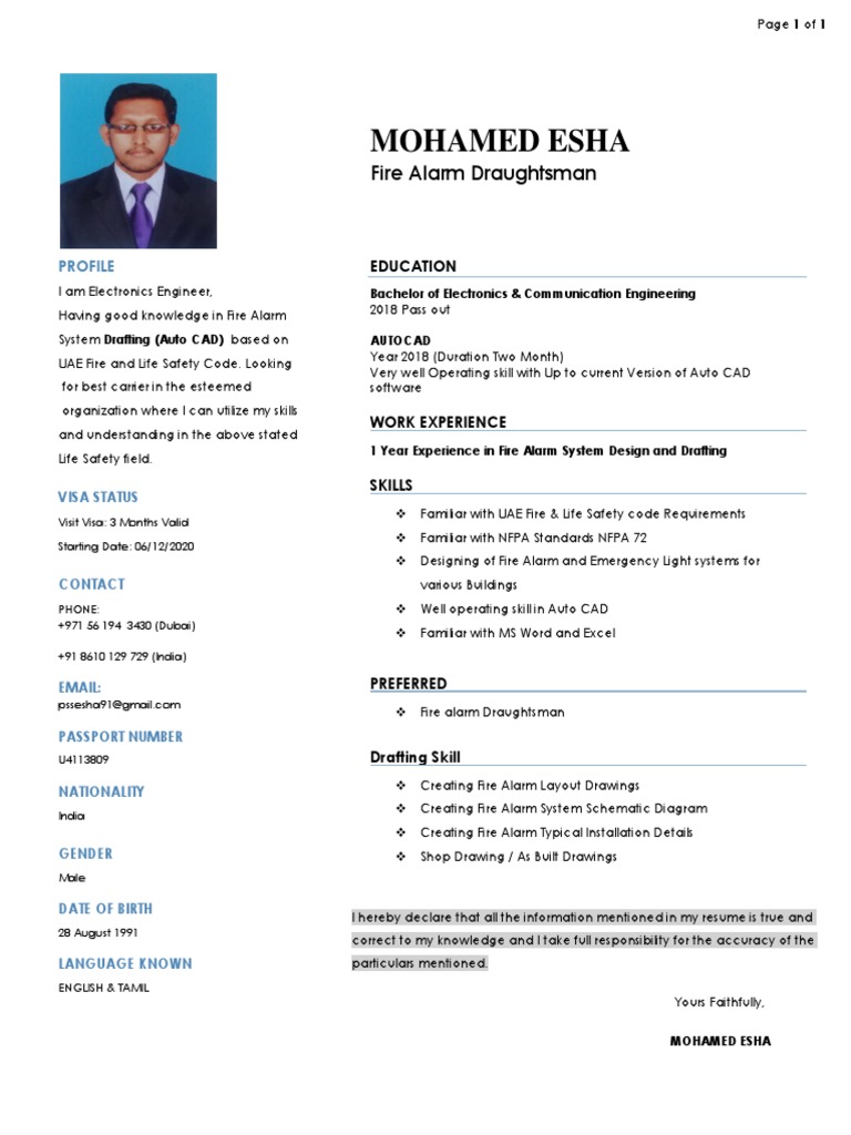 Mohamed Esha CV - Fa Draftsman | PDF