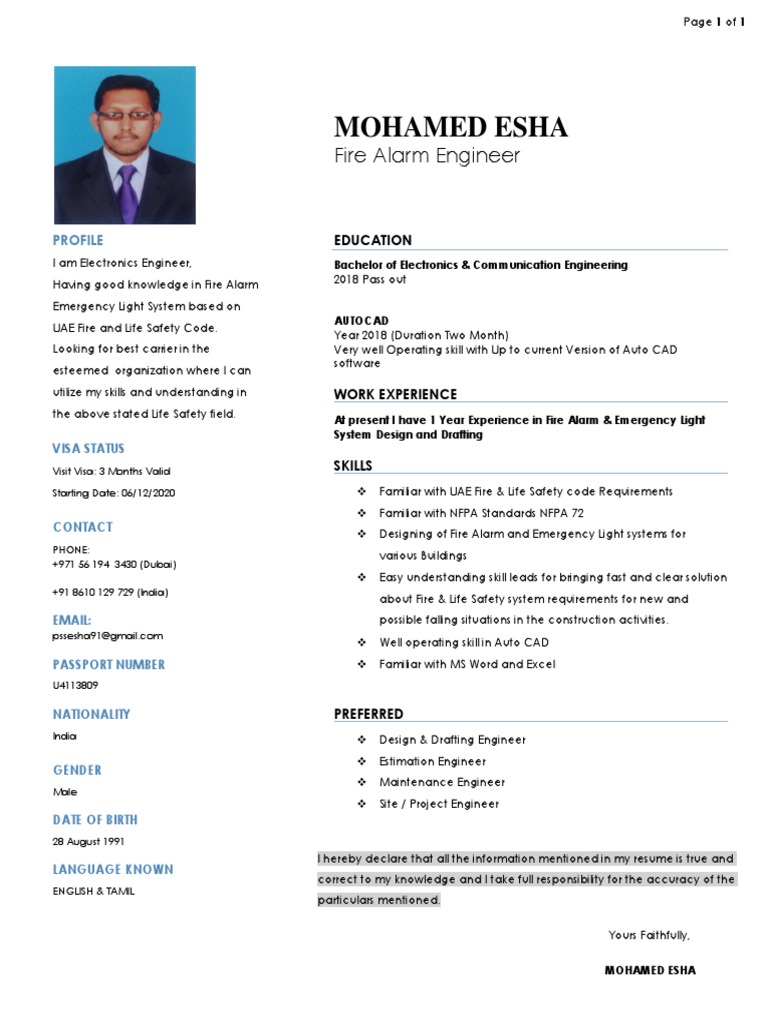 Fire Alarm Engineer Resume | PDF