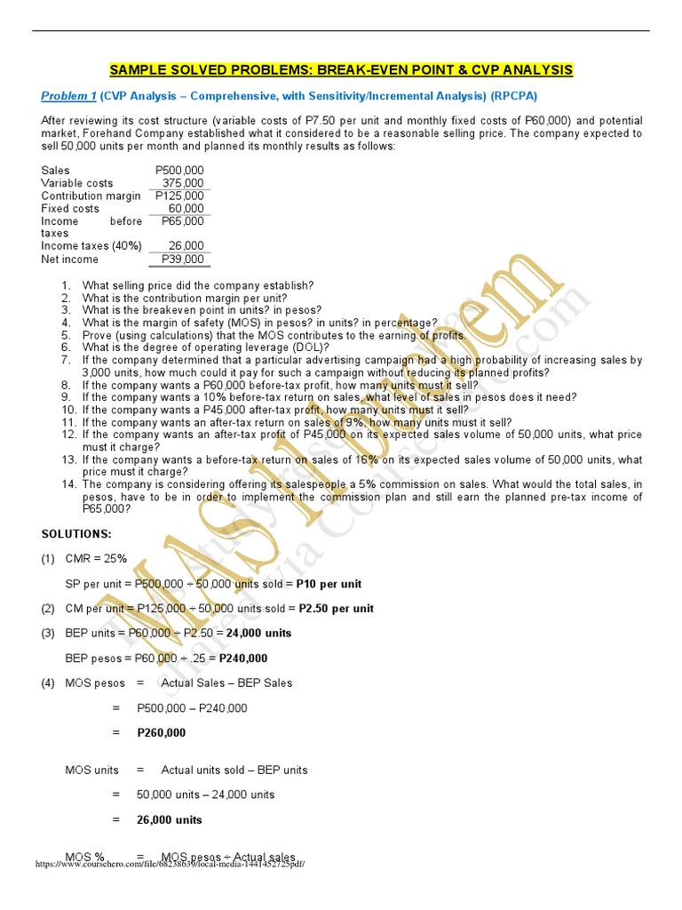 This Study Resource Was: Sample Solved Problems: Break-Even Point & CVP Analysis | PDF