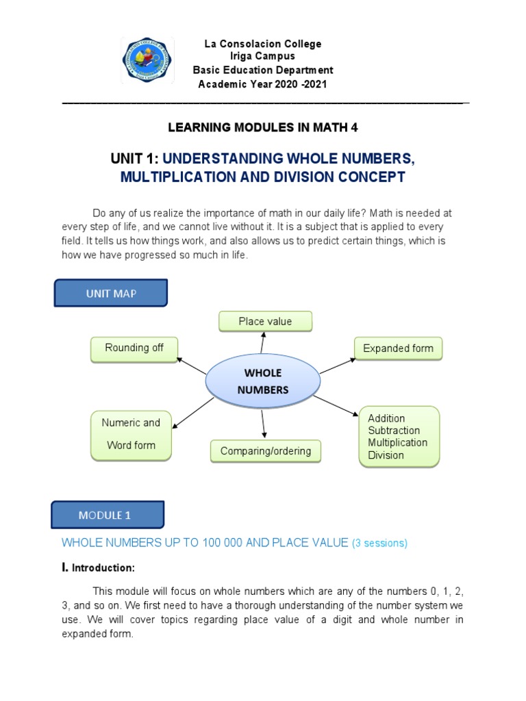 Unit 1:: Understanding Whole Numbers, Multiplication and Division ...
