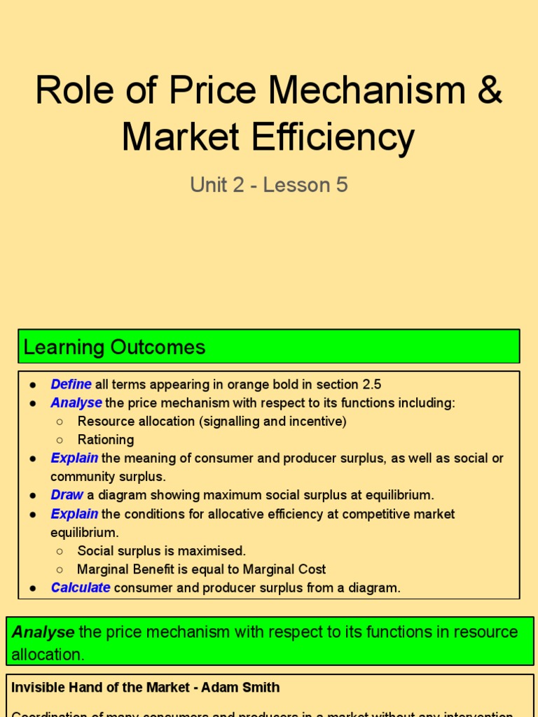 Unit 2 - Lesson 5 - Role of Price Mechanism Market Efficiency | PDF ...