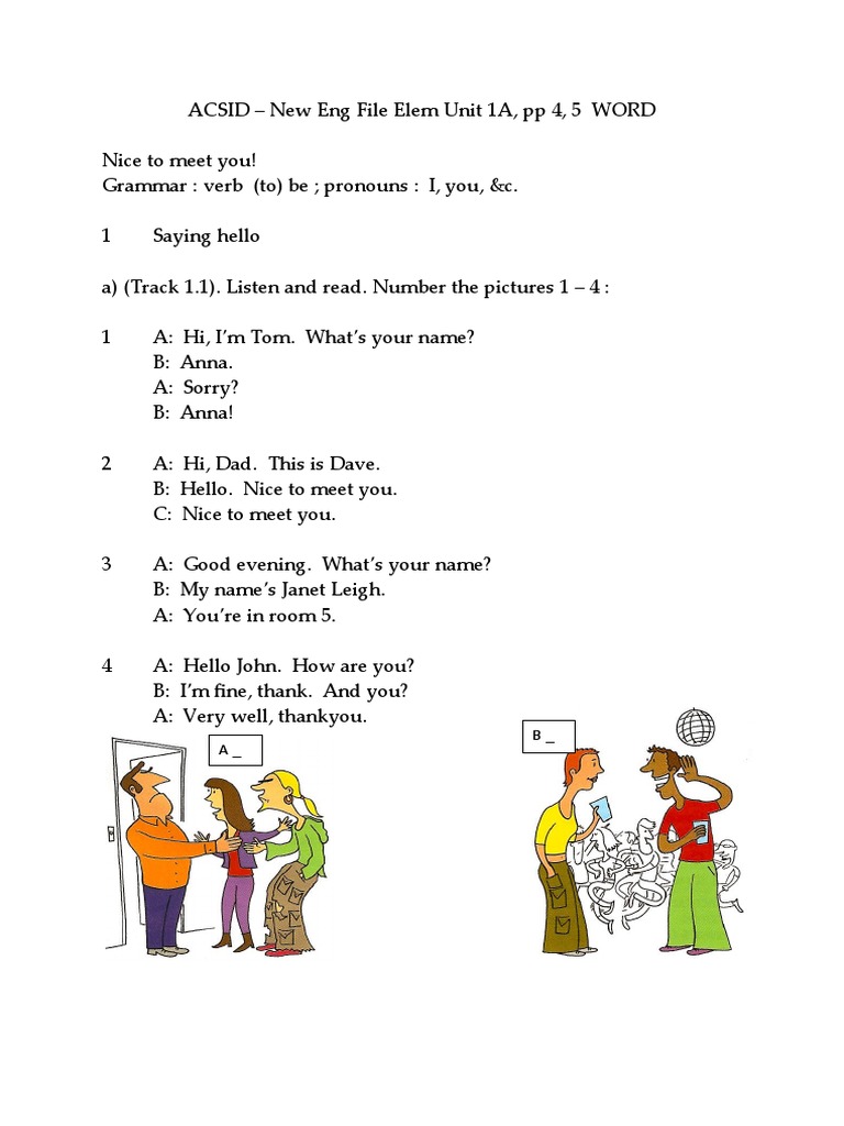 ACSID - New Eng File Elem Unit 1A, PP 4,5 WORD | Download Free PDF | Language Families | Human ...