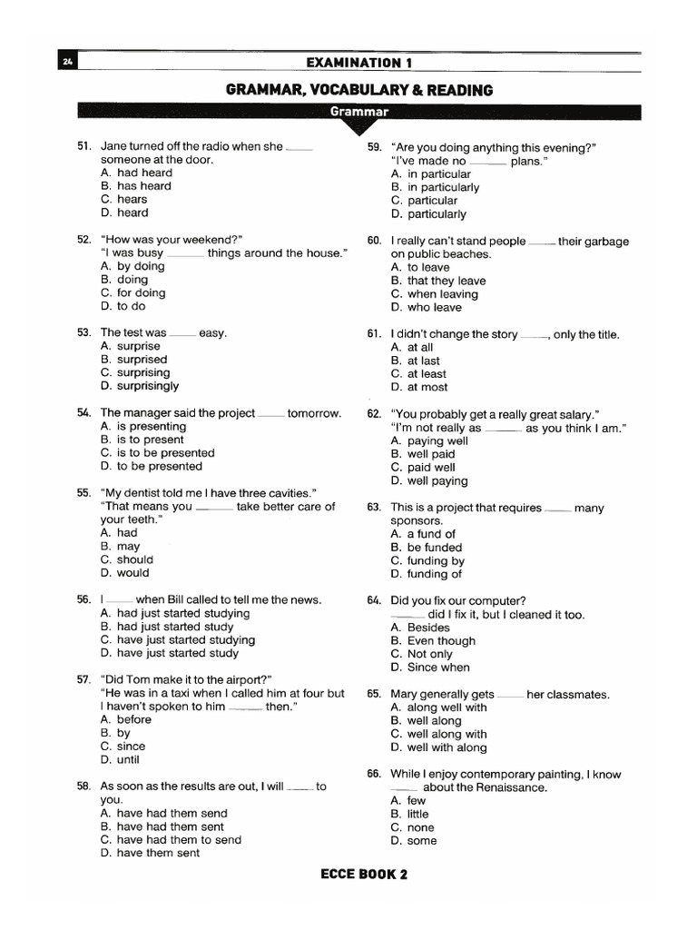 Grammar Vocabulary Multiple Choice B2 | PDF