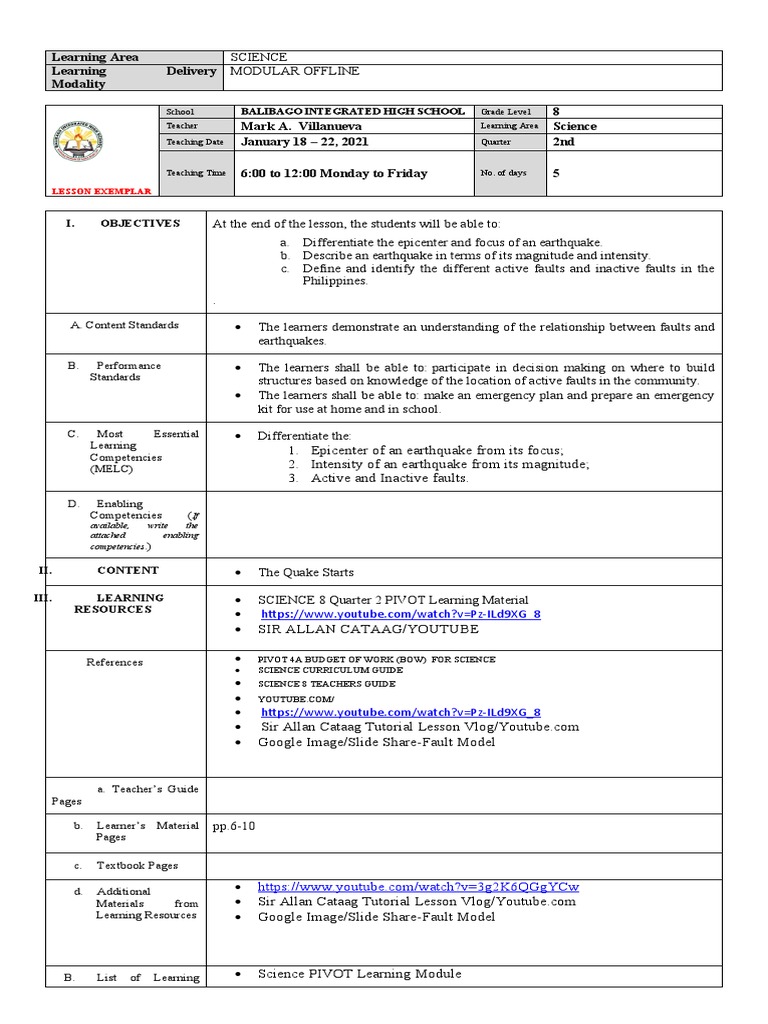 Learning Area Learning Delivery Modality 8 Mark A. Villanueva Science ...
