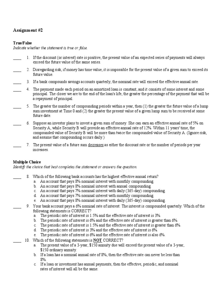 Assignment - Time Value | PDF | Present Value | Interest