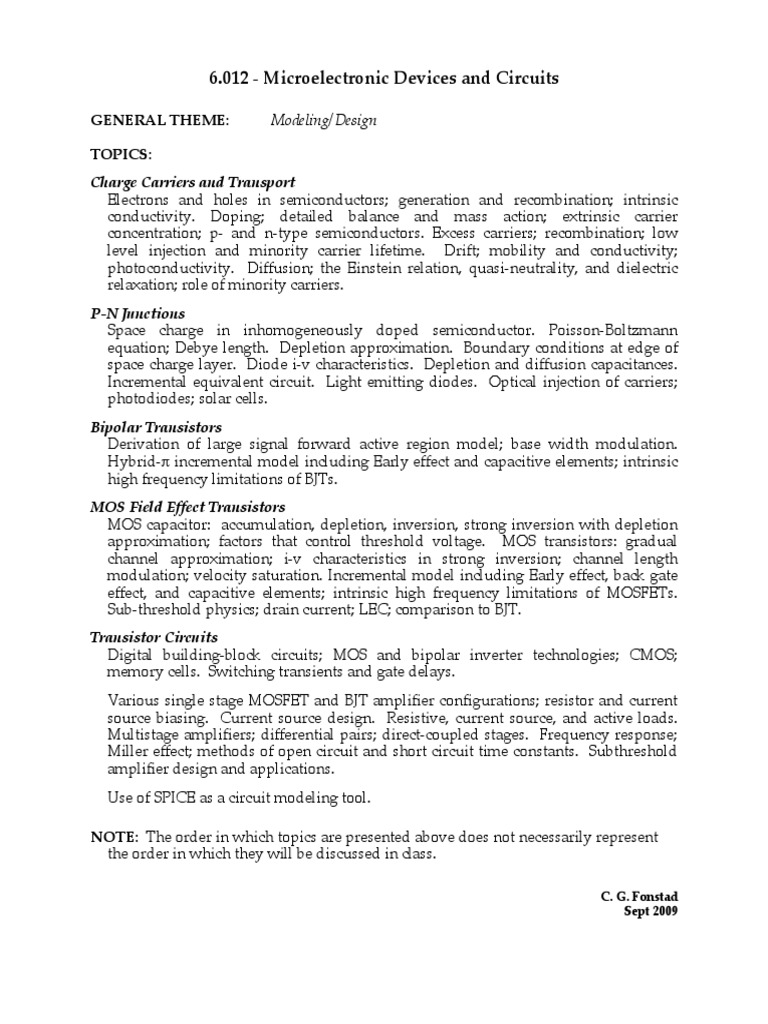 MIT6 012F09 Topics | PDF | Mosfet | Bipolar Junction Transistor