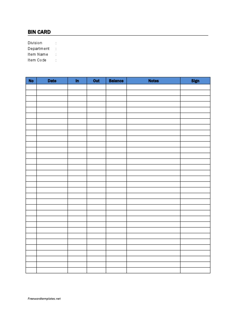 Bin Card Inventory Template | PDF