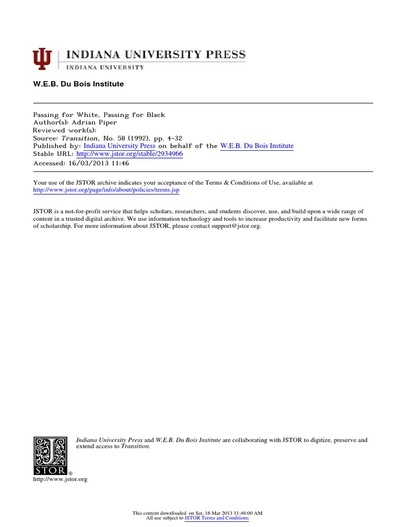 Passing For Black, Passing For White - Adrian Piper | PDF | Black ...