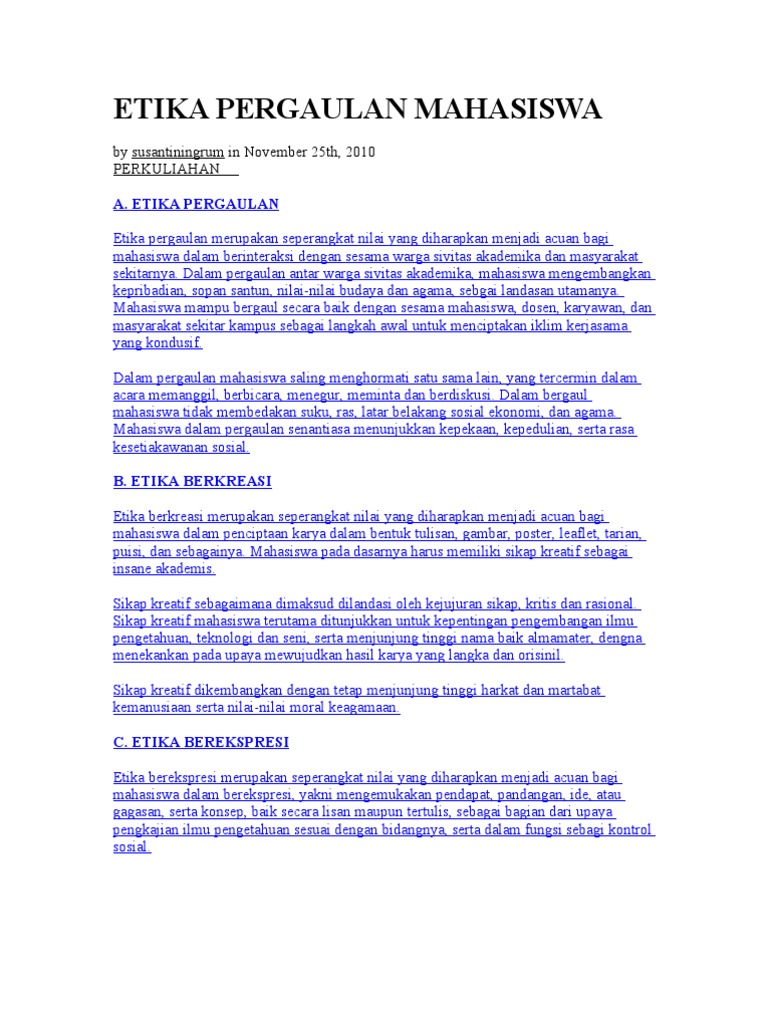 Etika Pergaulan Mahasiswa | PDF