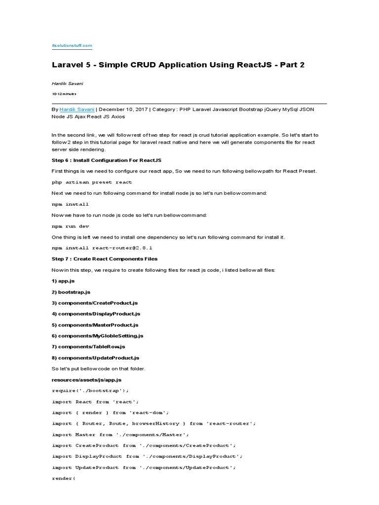 Laravel 5 Simple Crud Application Using Reactjs Part 2 | PDF | Uniform Resource Identifier ...