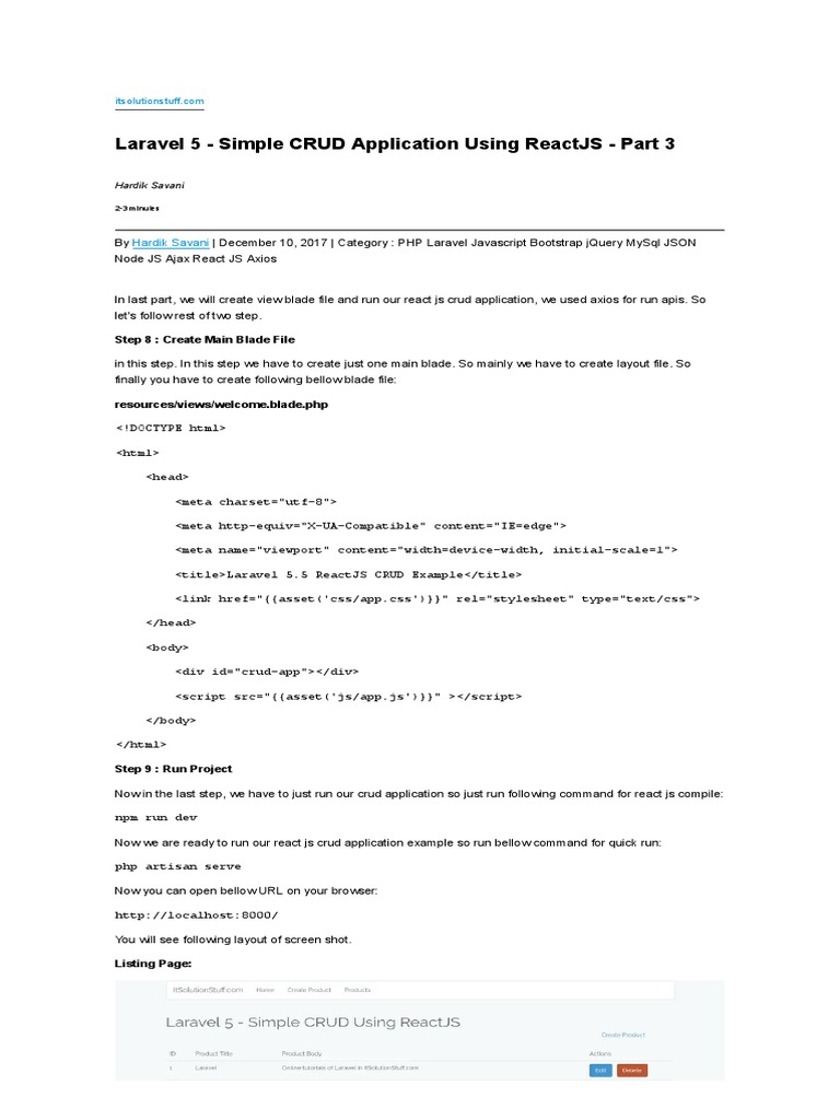 Laravel 5 Simple Crud Application Using Reactjs Part 3 Pdf