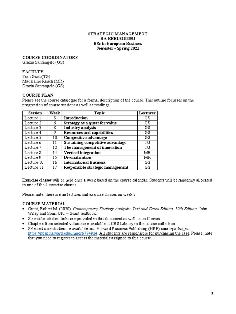 Course Outline 2020-2021 | PDF | Competitive Advantage | Strategic ...