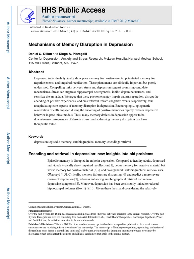 Mechanisms of Memory Disruption in Depression | PDF | Long Term ...