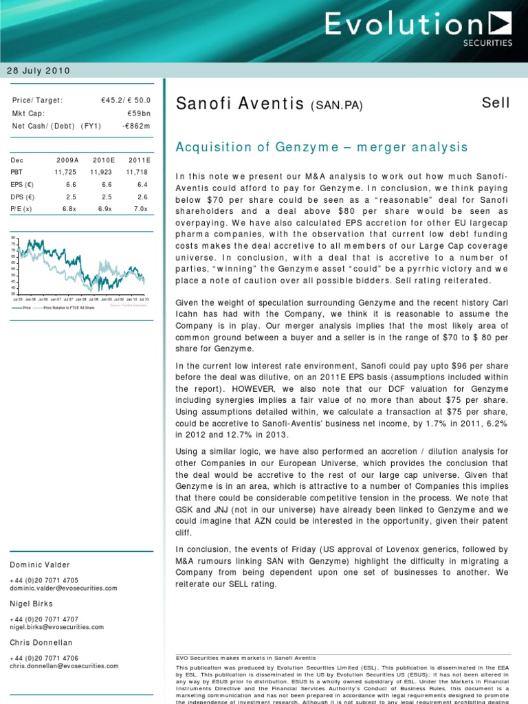 Acquisition of Genzyme - Merger Analysis | PDF | Corporations | Economies