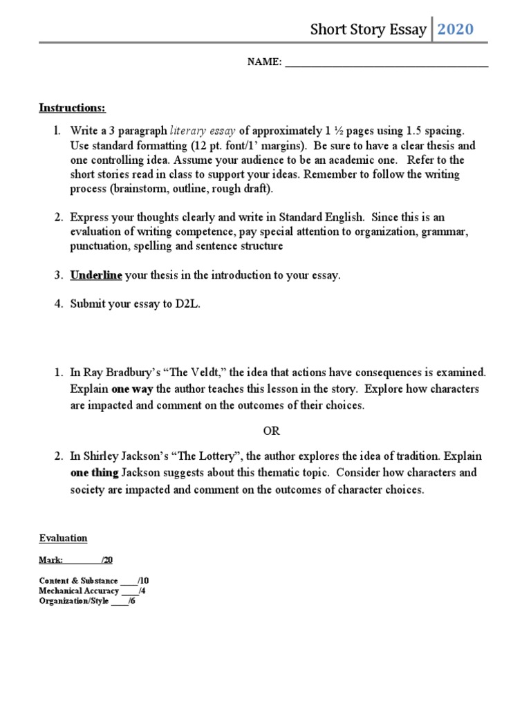 2D Short Story Mini-Literary Essay December 2020 Final | PDF | Essays ...