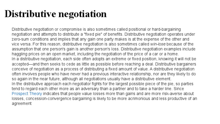 Distributive Negotiation | PDF | Finance & Money Management | Politics