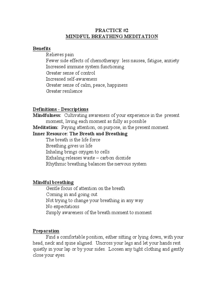 Mindful Breathing Meditation | PDF | Breathing | Mindfulness