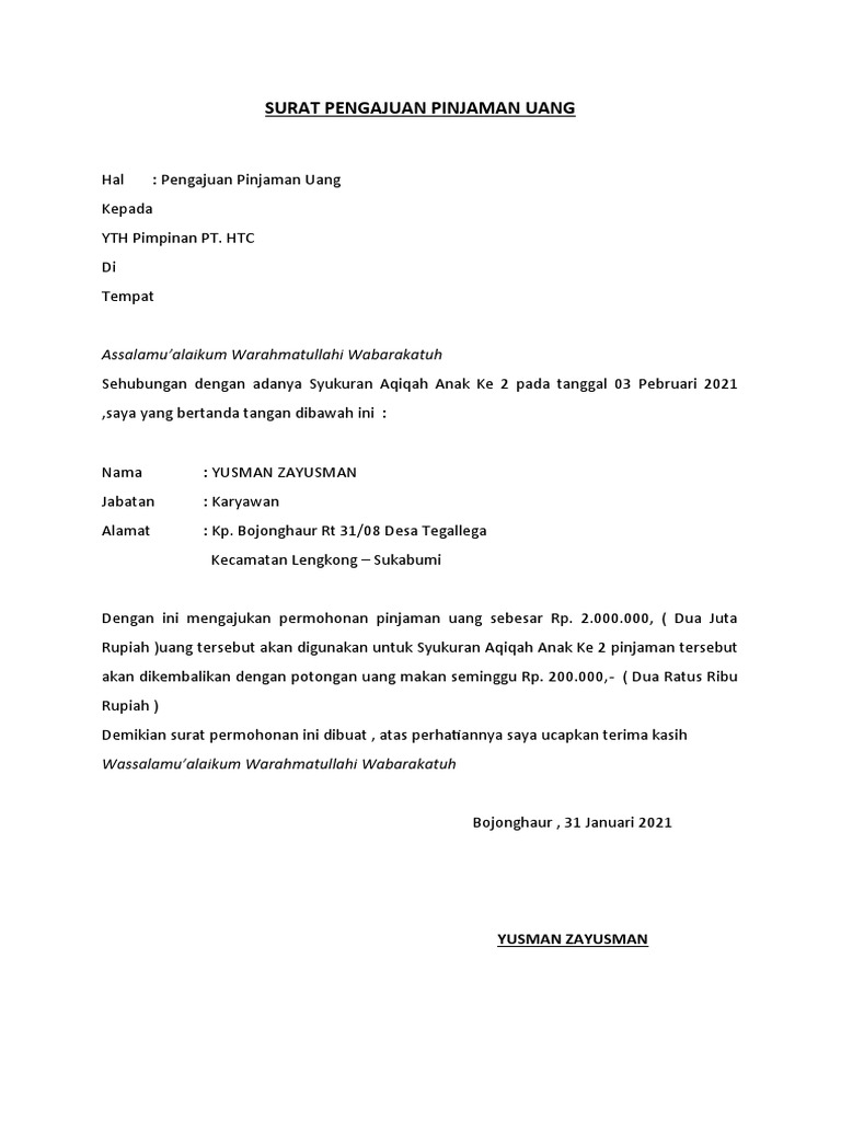 Surat Pengajuan Pinjaman Uang | PDF