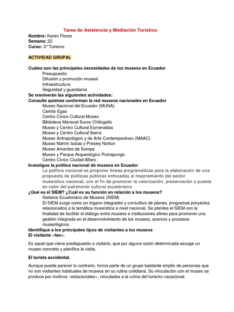 Tarea de Turismo Individual #22 | PDF | Museo | Ecuador