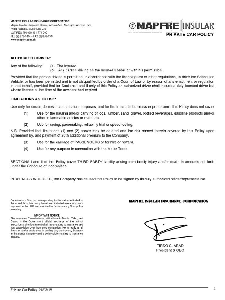 Mapfre Insular Policy Jacket | PDF | Liability Insurance | Indemnity