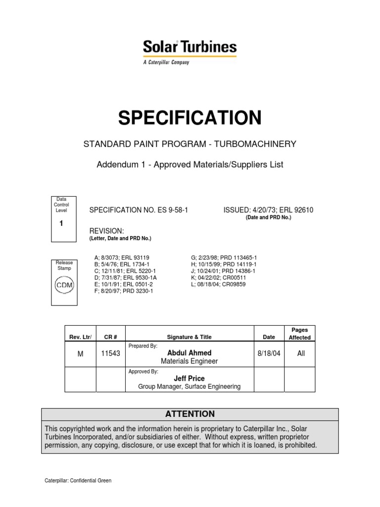 ES9-58-1 Standard Paint For Turmachiinery-Addendum M | PDF | Epoxy | Paint