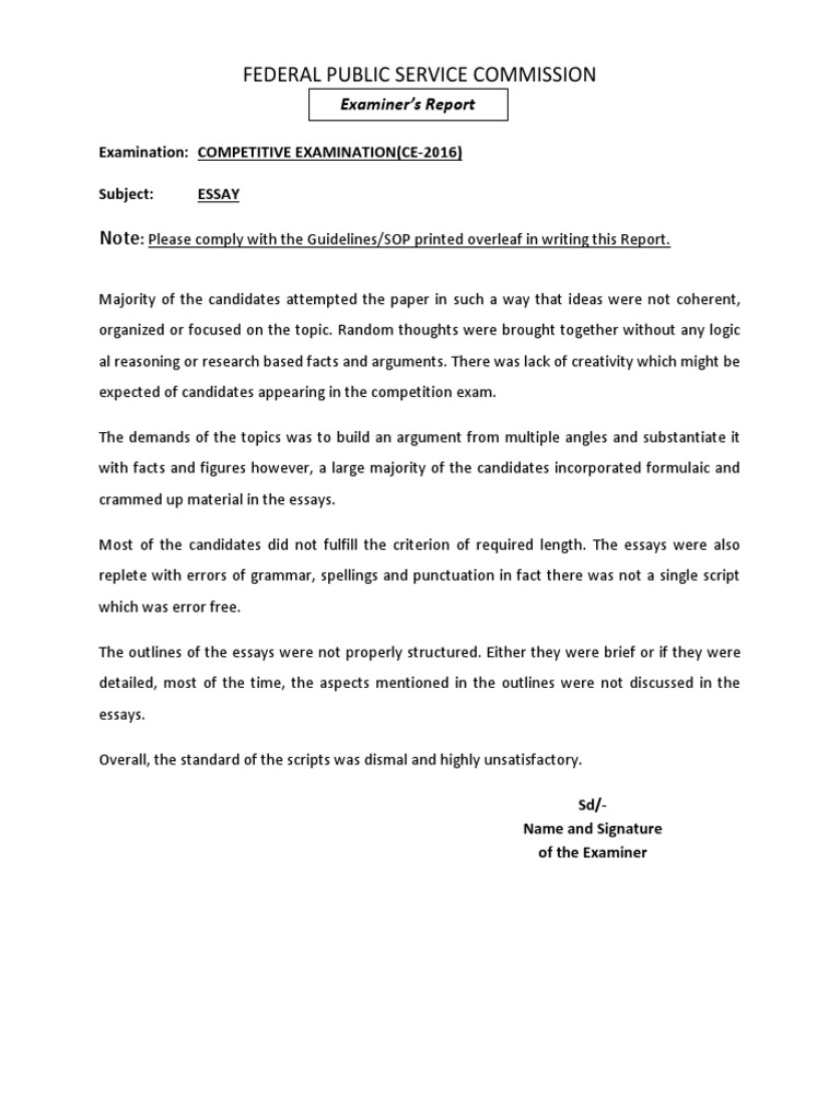 Federal Public Service Commission: Examination: COMPETITIVE EXAMINATION ...