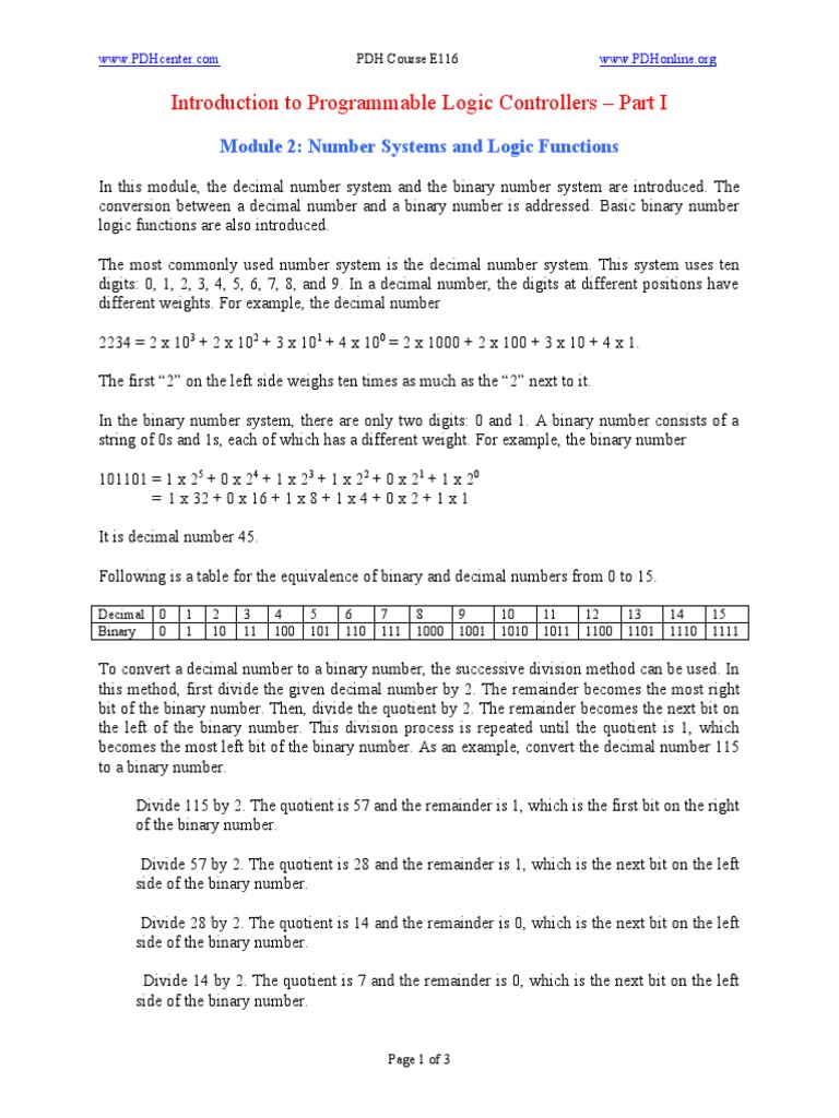 Introduction To Programmable Logic Controllers - Part I: Module 2 ...